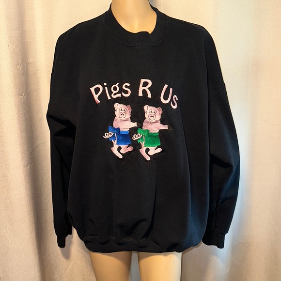Gildan | Tops | Pigs R Us Embroidered Black Sweatshirt Xl | Poshmark